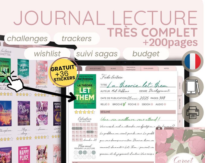 Journal de lecture digital ou à imprimer +108 livres. Carnet lecture ...
