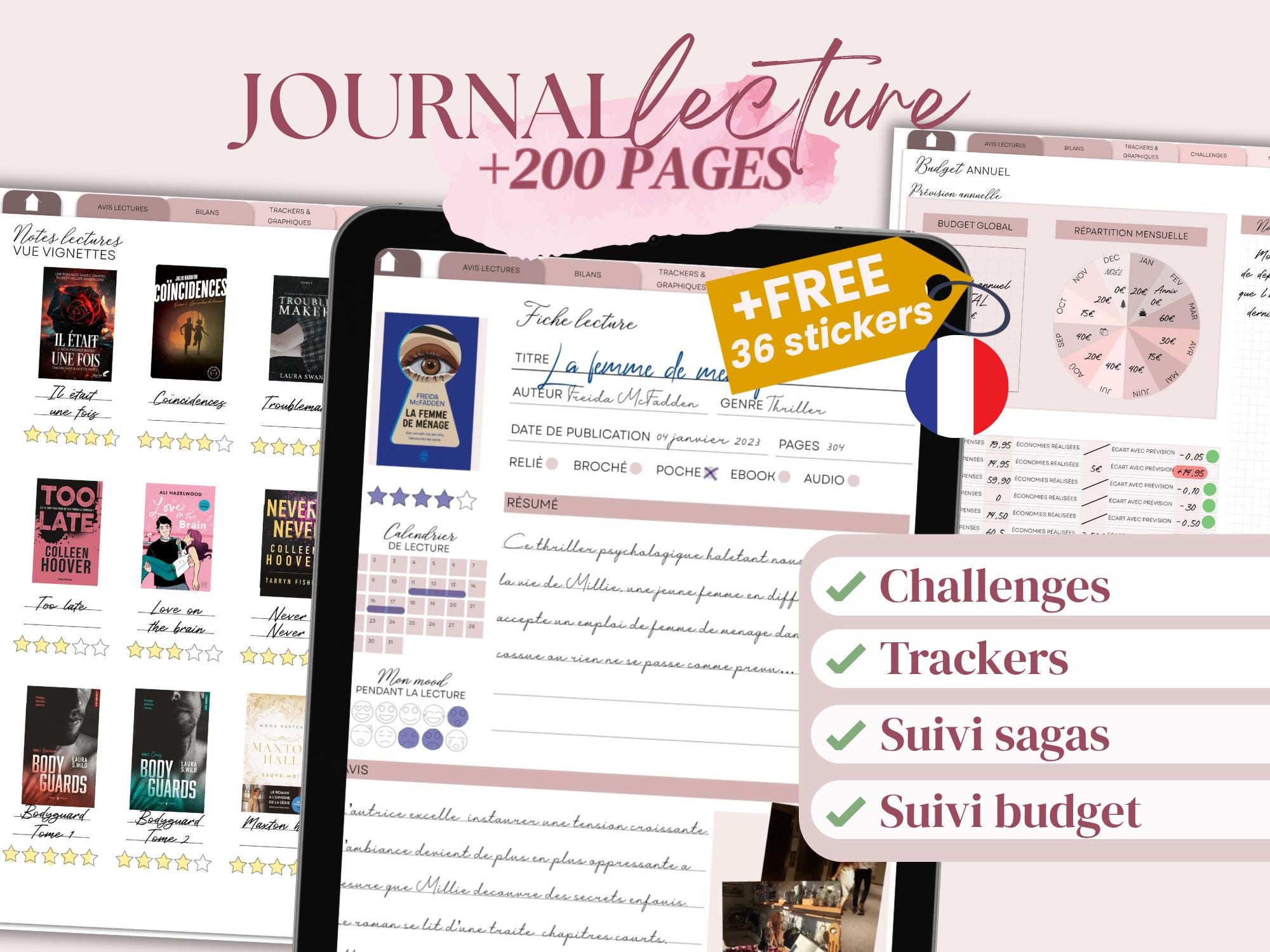 Journal de lecture digital ou à imprimer + 200 pages. Carnet lecture ...