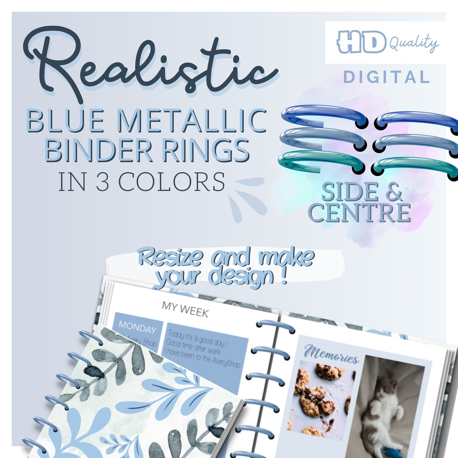 Blue Binder Rings Digital Planner / 6 Types of Spirals - Binder Rings ...
