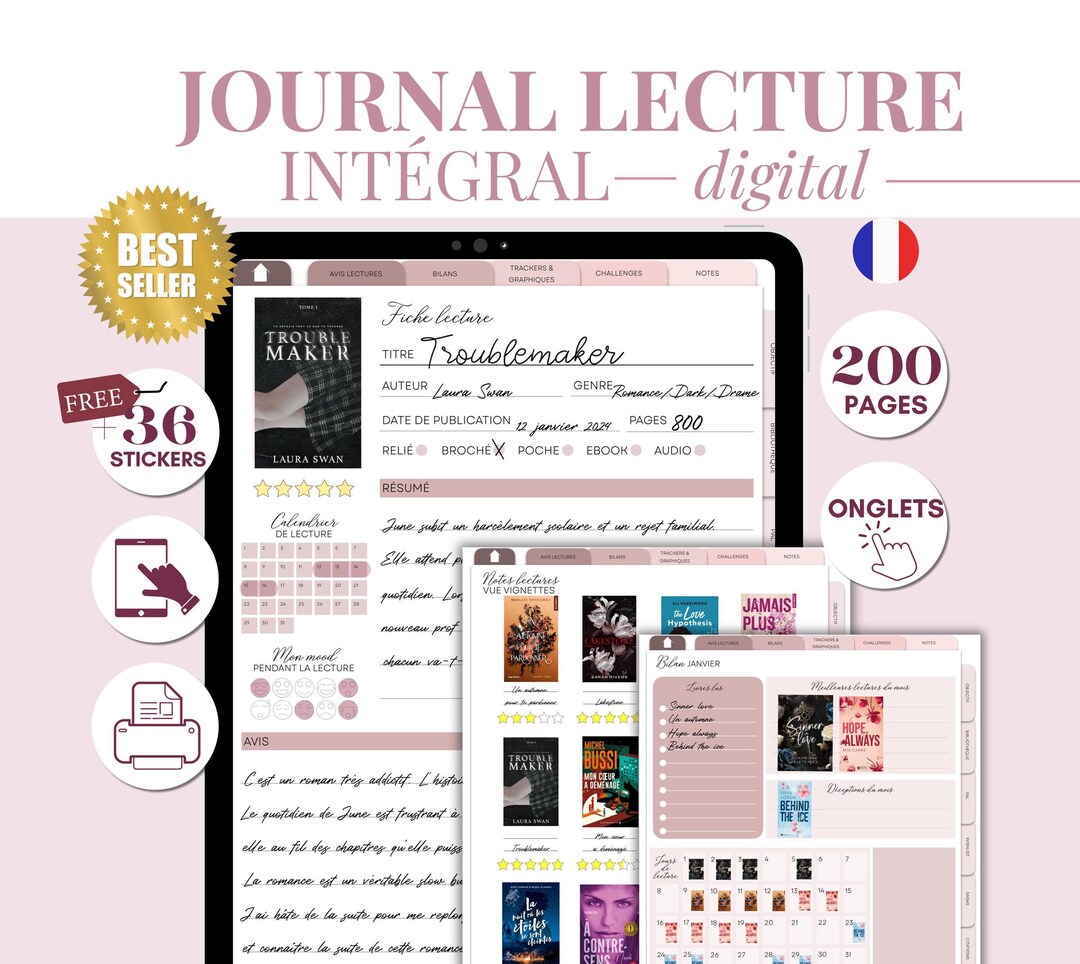 Journal de lecture digital ou à imprimer + 200 pages. Carnet lecture ...