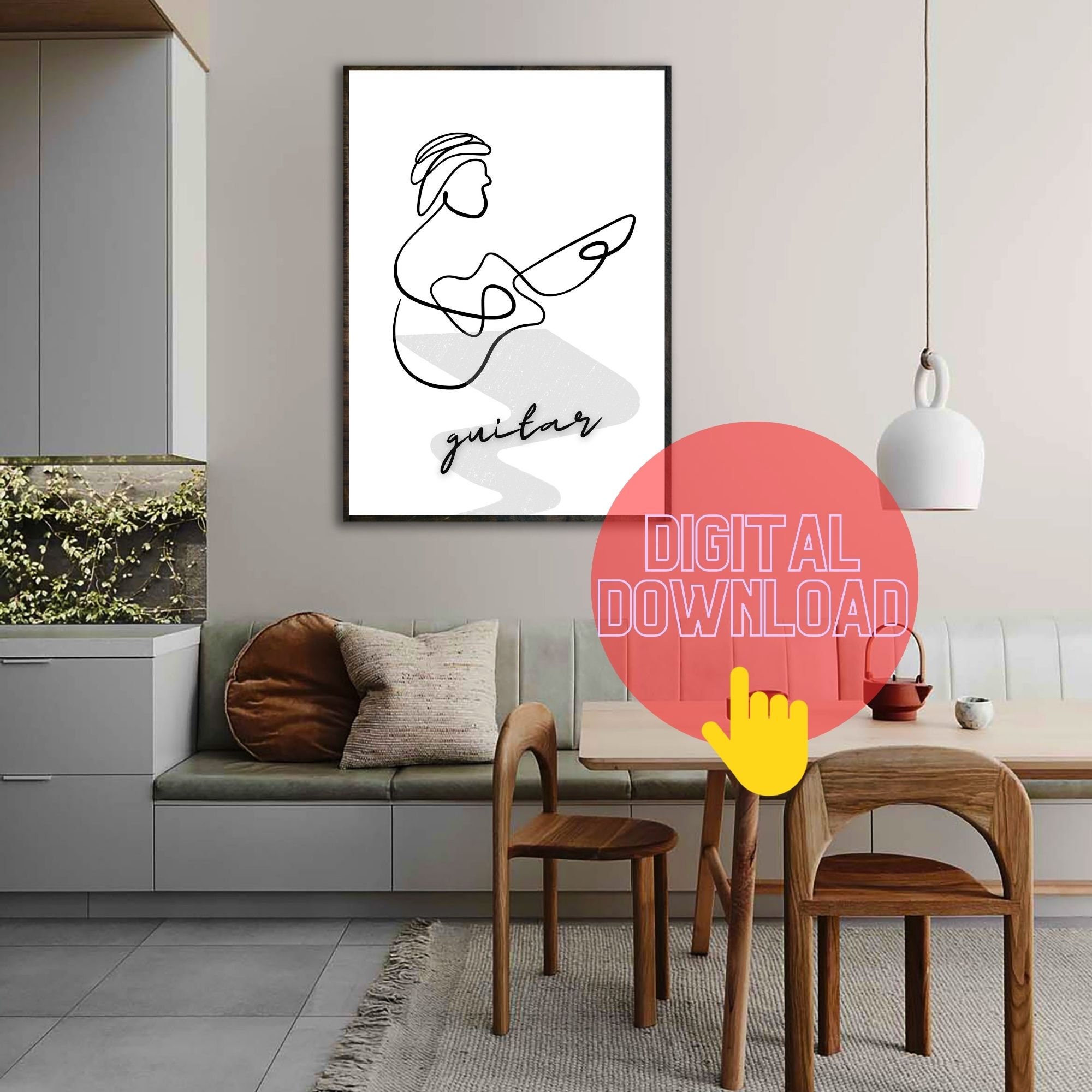 Minimal Musical Art Print, Line Art Set, Quitar Design, Digital Print ...