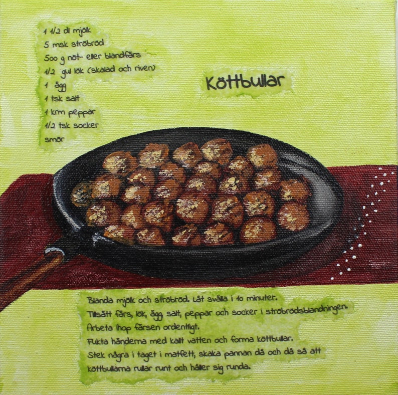 Köttbullar Painting Original Painting Sweden Gift Kitchen. Still Life ...