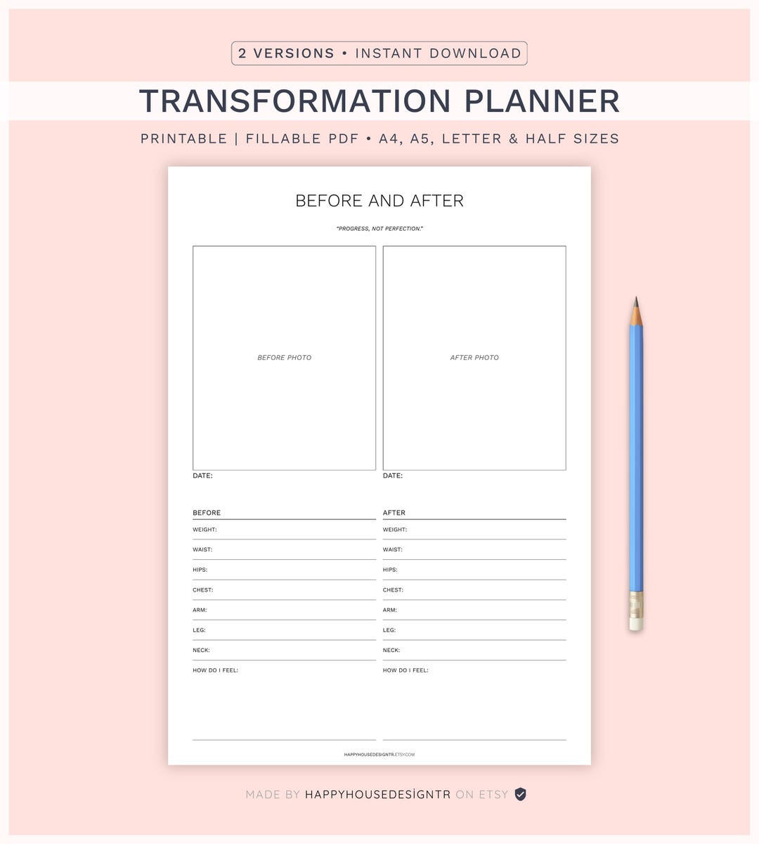 Body Transformation Planner, Before & After Progress Tracker, Fitness ...