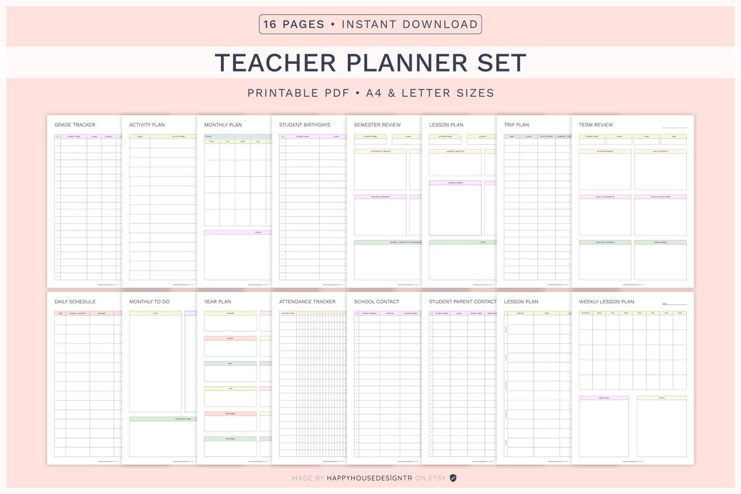 Teacher Planner Set Printable, Lesson Planner, Classroom Planner, 16 ...