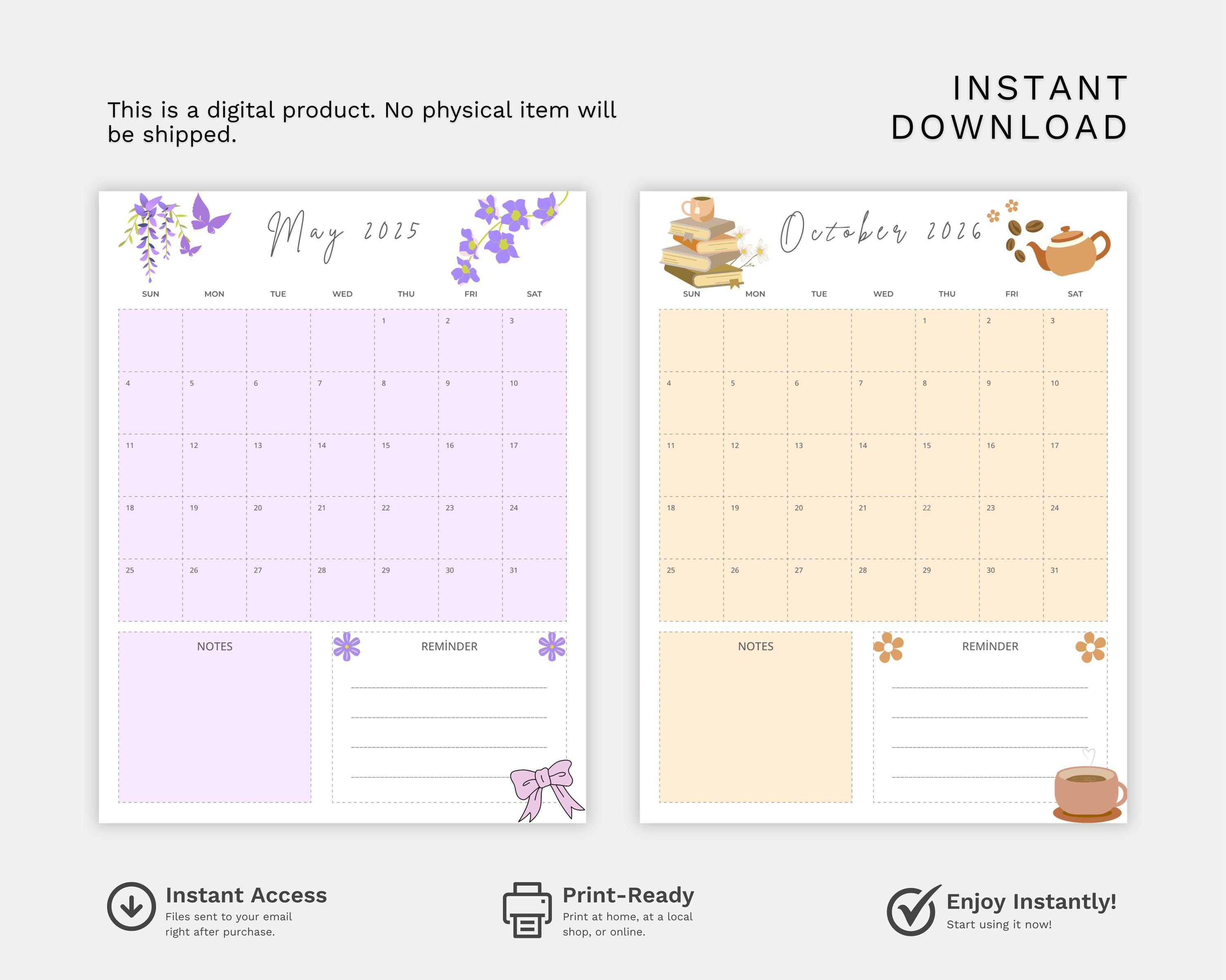 Printable 2025,2026 Kids Calendar, Editable Calendar, Kids Monthly ...