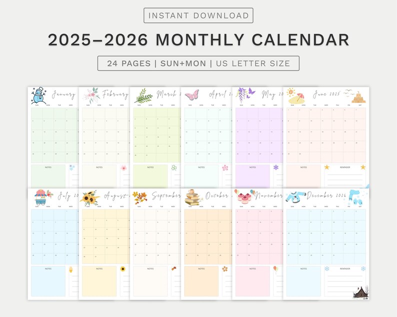 Printable 2025,2026 Kids Calendar, Editable Calendar, Kids Monthly ...