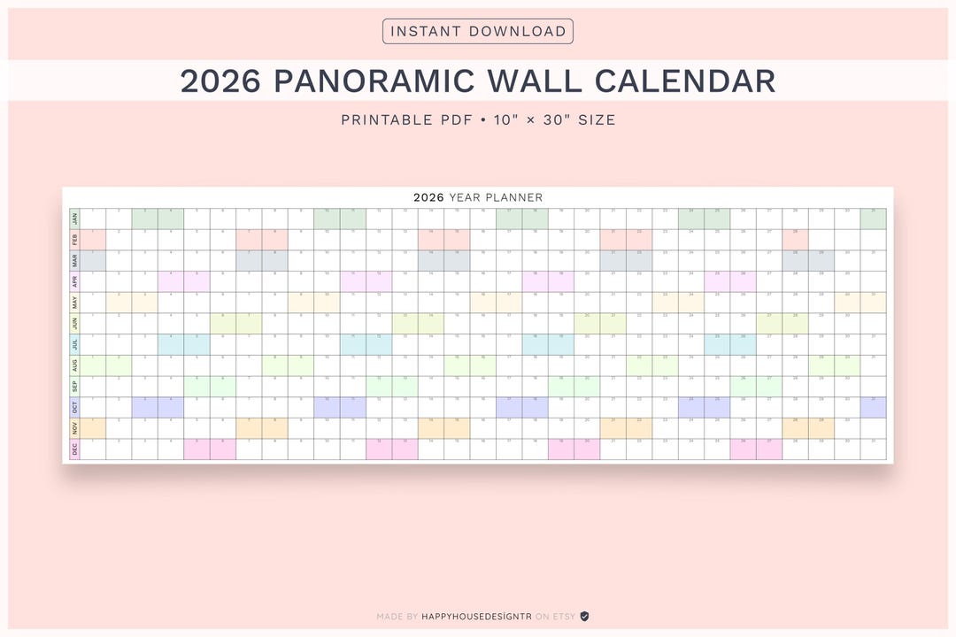 2026 Panoramic Wall Calendar, One Page Year at a Glance, Horizontal ...