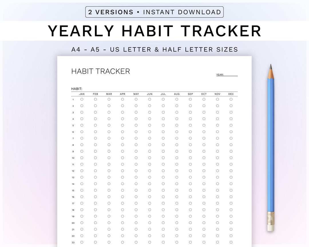 Yearly Habit Tracker Printable: 12 Month Goal Organizer (digital ...