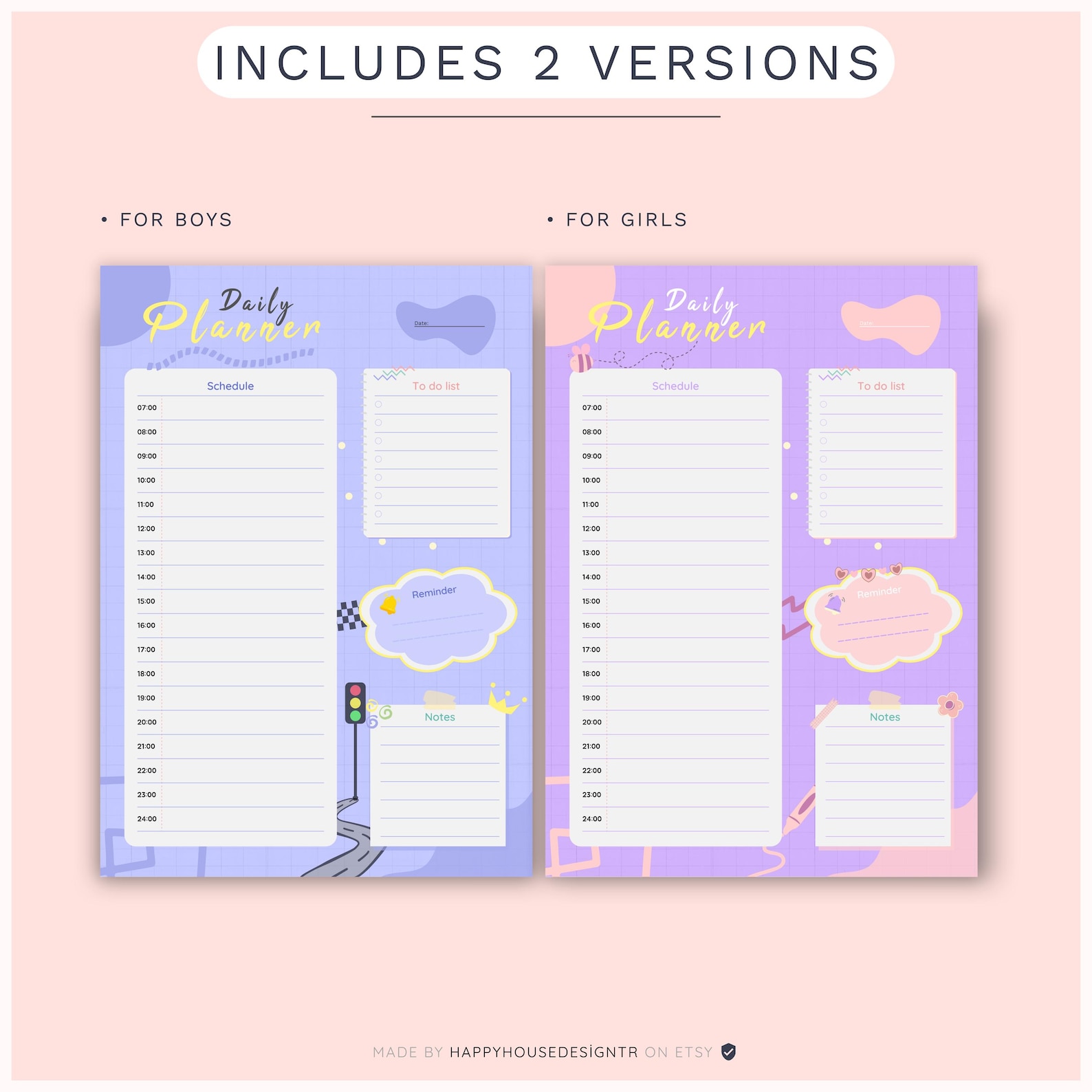 Kids Hourly Daily Planner Printable, Daily Routine & To-do List for ...