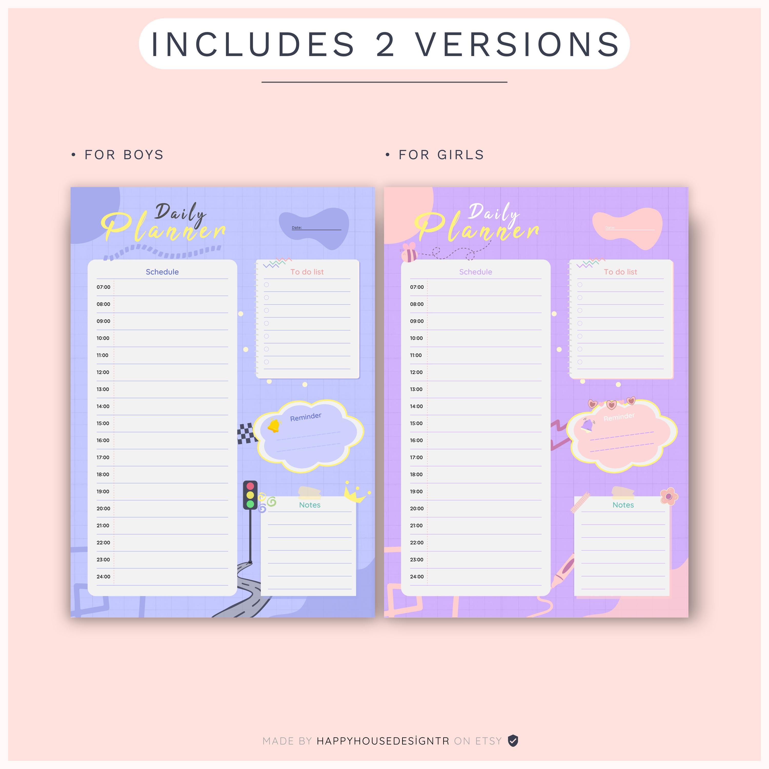 Kids Hourly Daily Planner Printable, Daily Routine & To-do List for ...