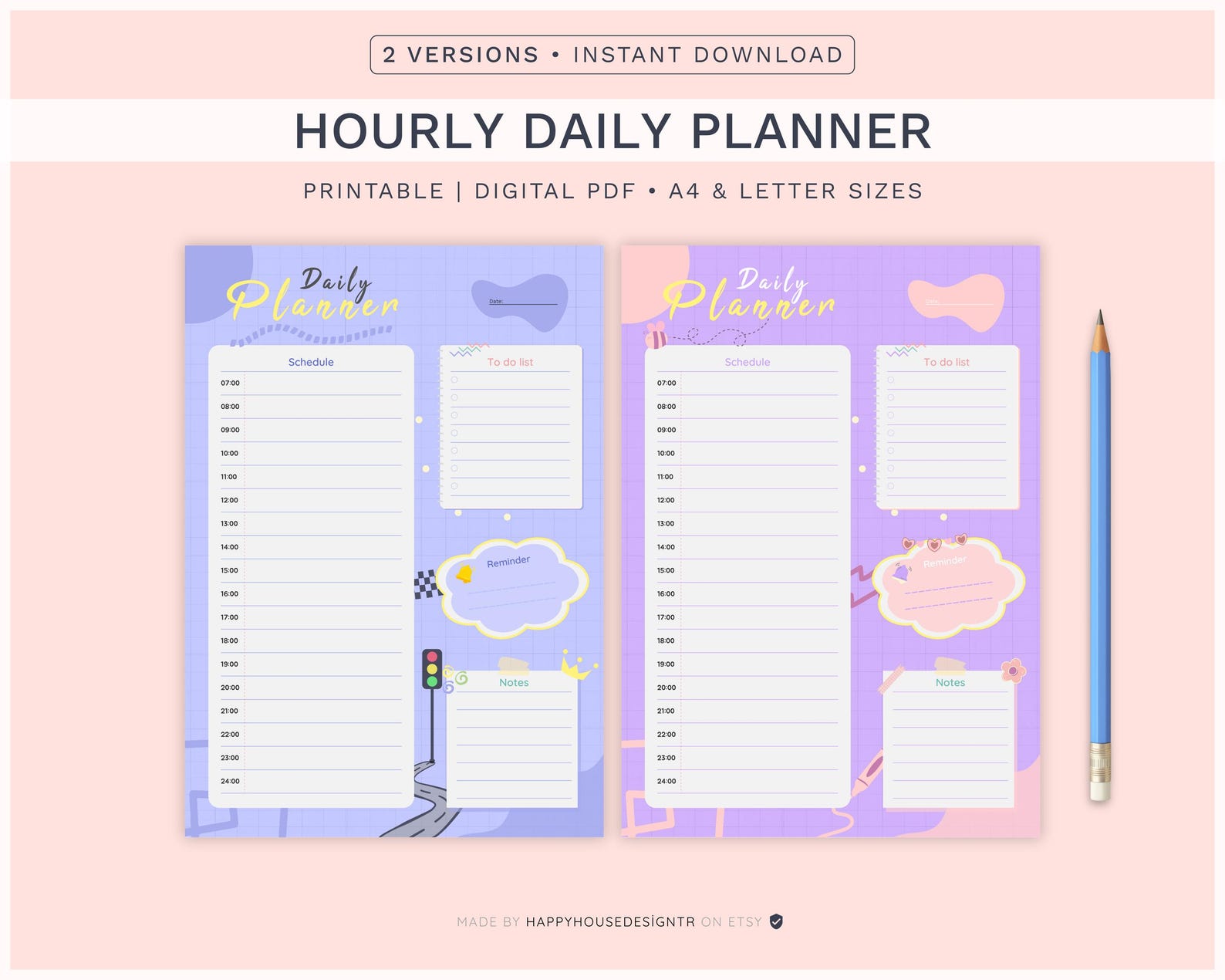 Kids Hourly Daily Planner Printable, Daily Routine & To-do List for ...