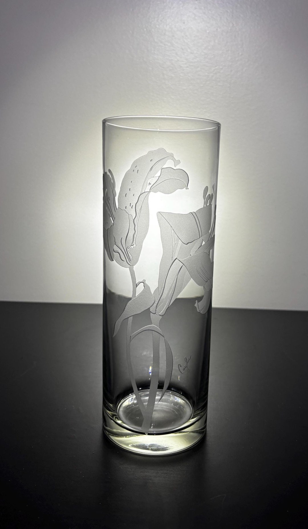 Vintage 1990's Perry Coyle Etched Iris Vase Floral, 10", Excellent - Etsy