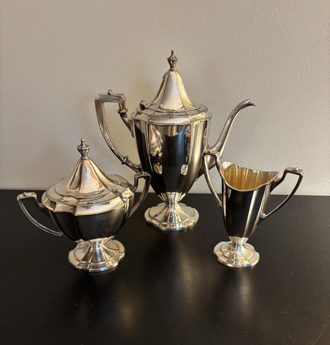 Vintage Sheffield Silverplate Tea Set, Monogram Gothic M - Etsy