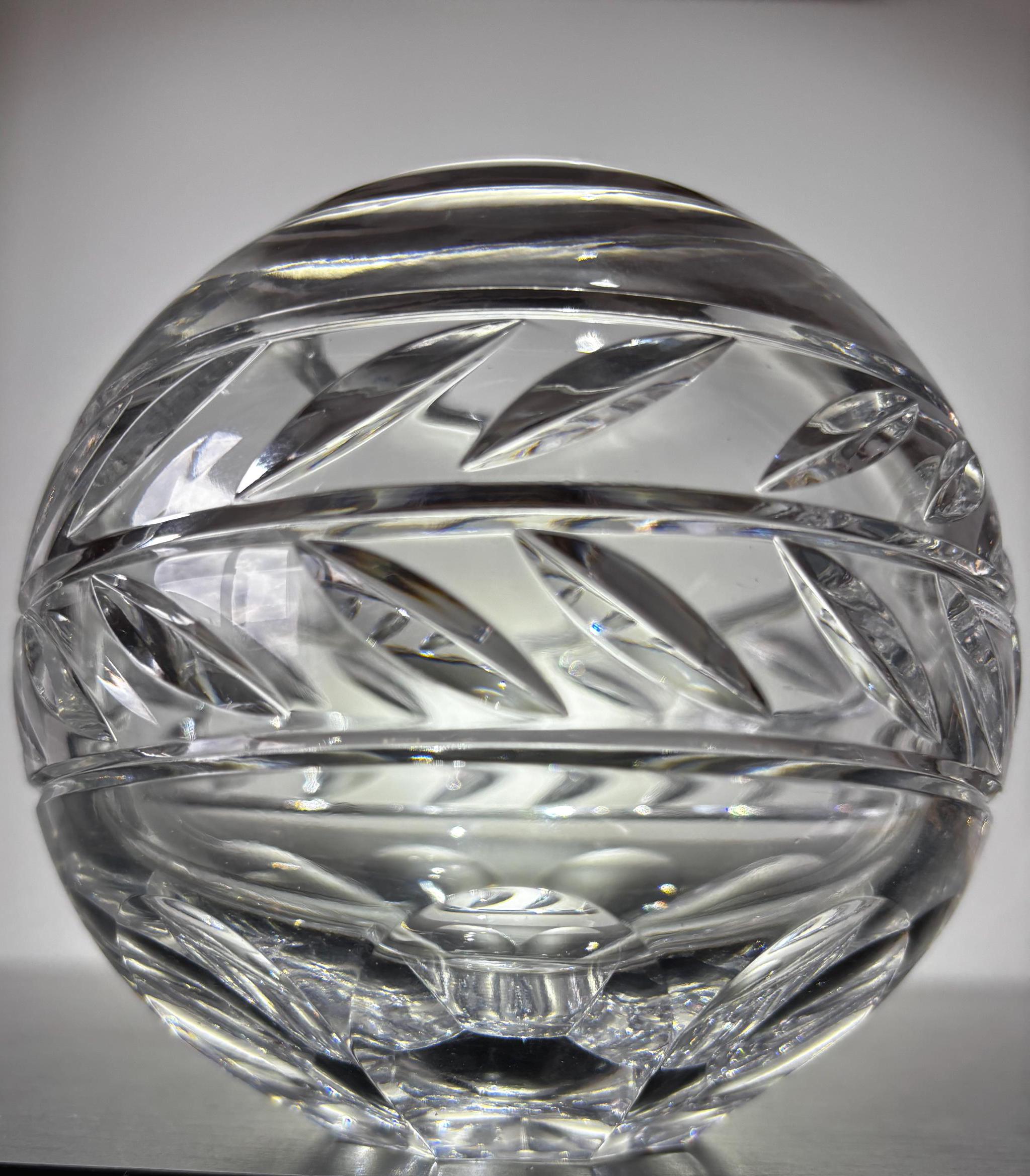 Vintage Goebel Crystal Rose Bowl Vase, Dual Center Band With Leaves - Etsy