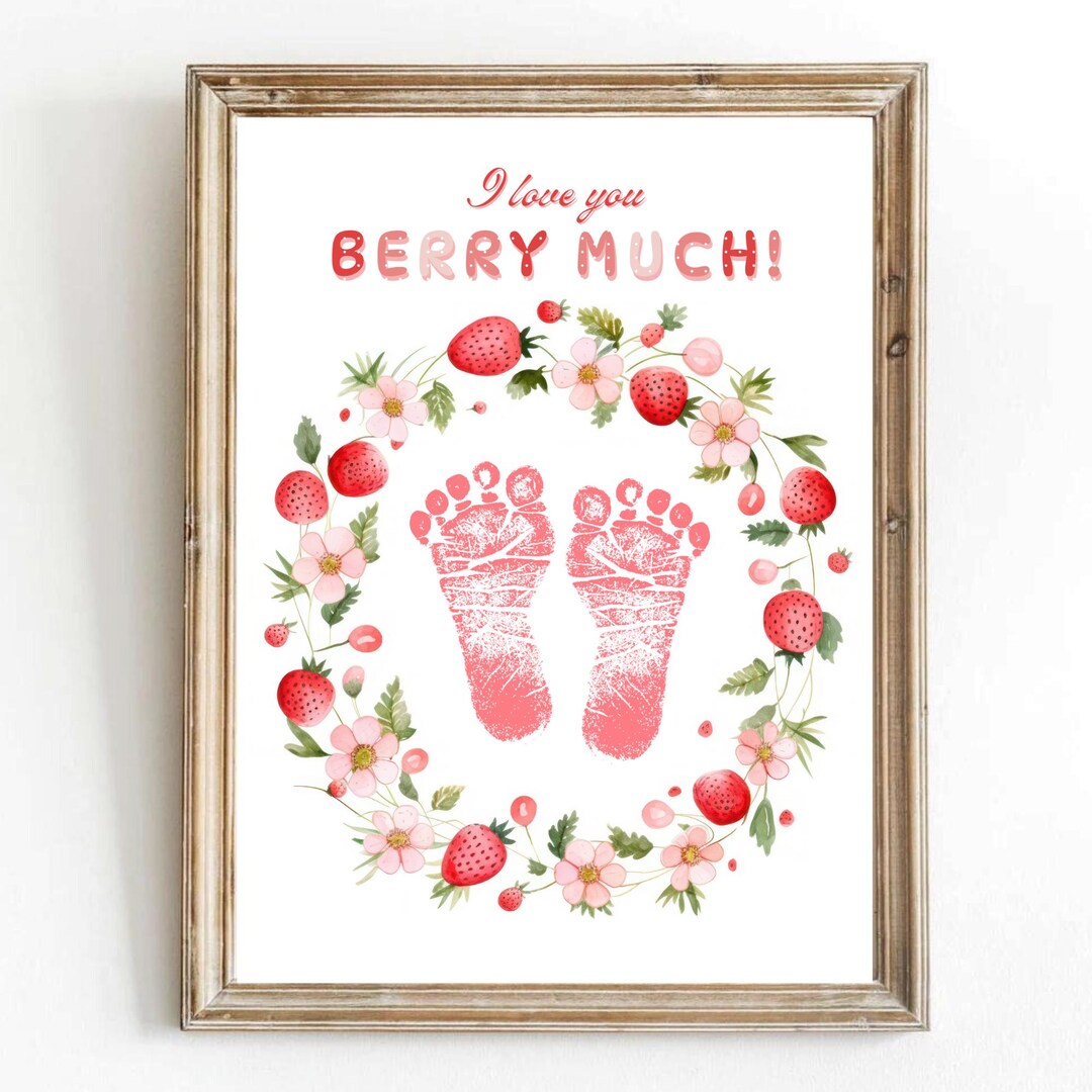 Printable Strawberry Handprint Craft - I Love You Berry Much Footprint ...