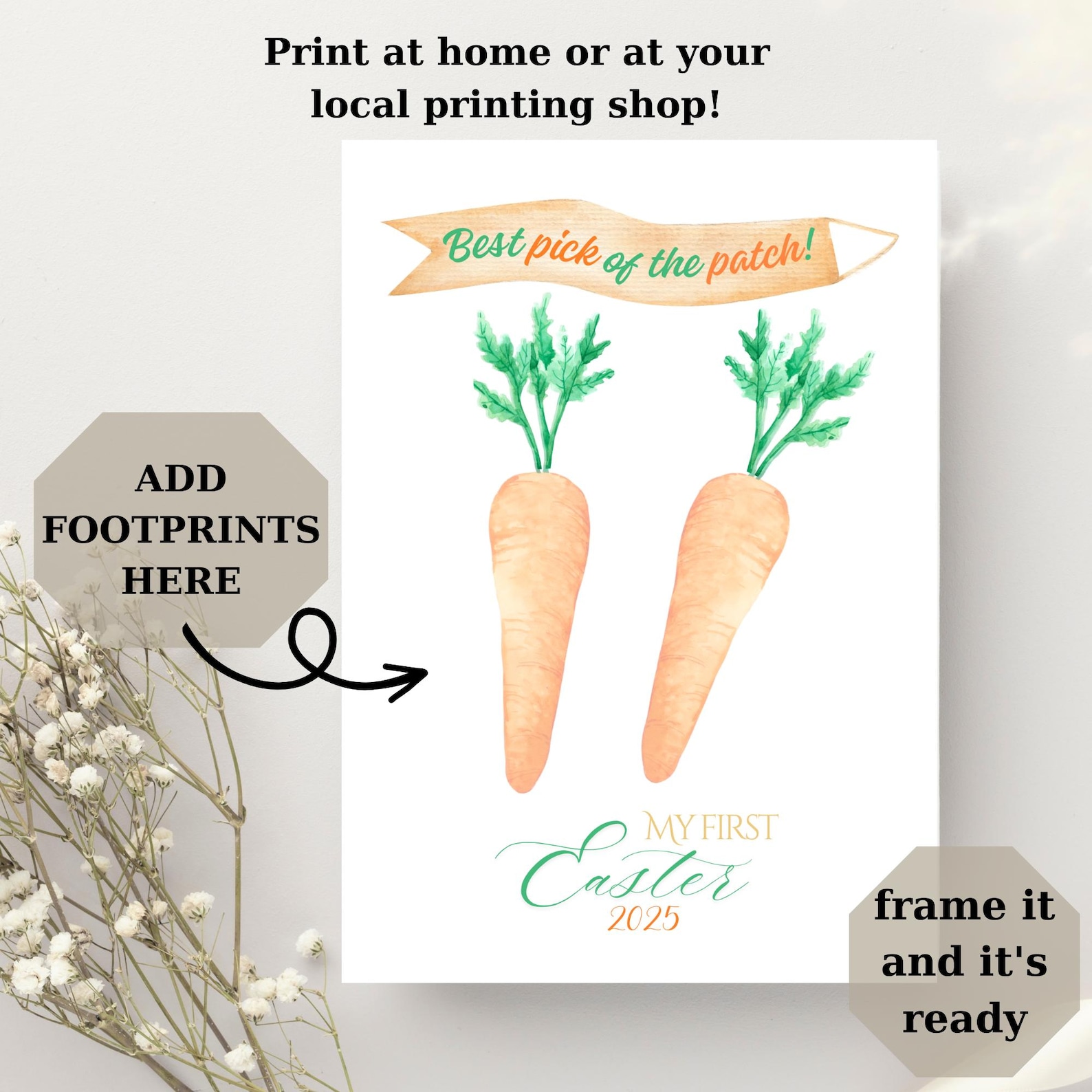 Baby's First Easter Footprint Art: Carrot Patch Keepsake (digital ...