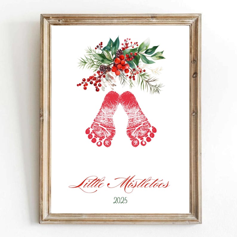 Printable Mistletoes Footprint Art, Christmas Gift Footprints, Baby's ...