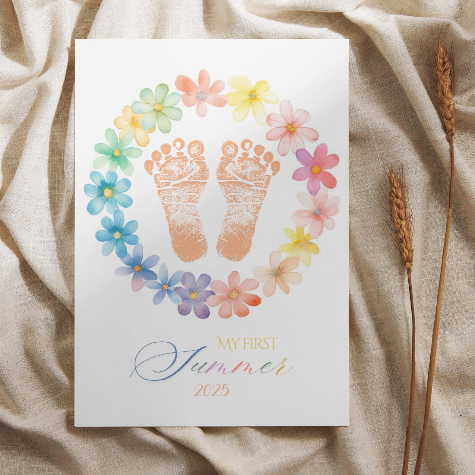 Floral My First Summer Baby Footprint Art: Newborn Keepsake (digital ...