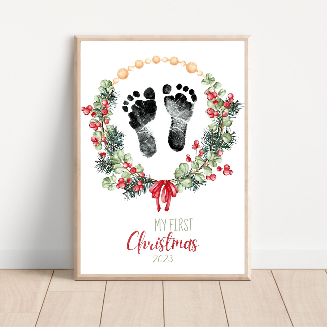 My First Christmas Footprint Art, Baby First Christmas Handprint Craft ...