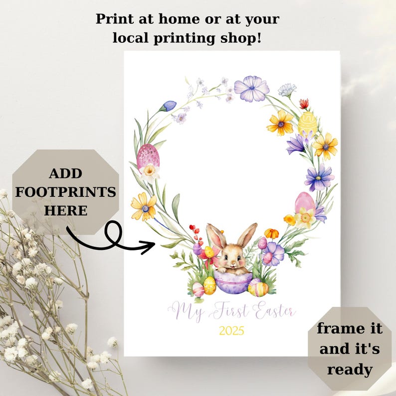 Printable My First Easter Activity Craft DYI Baby Footprint Kit, Easter Egg Wreath, Baby First ...
