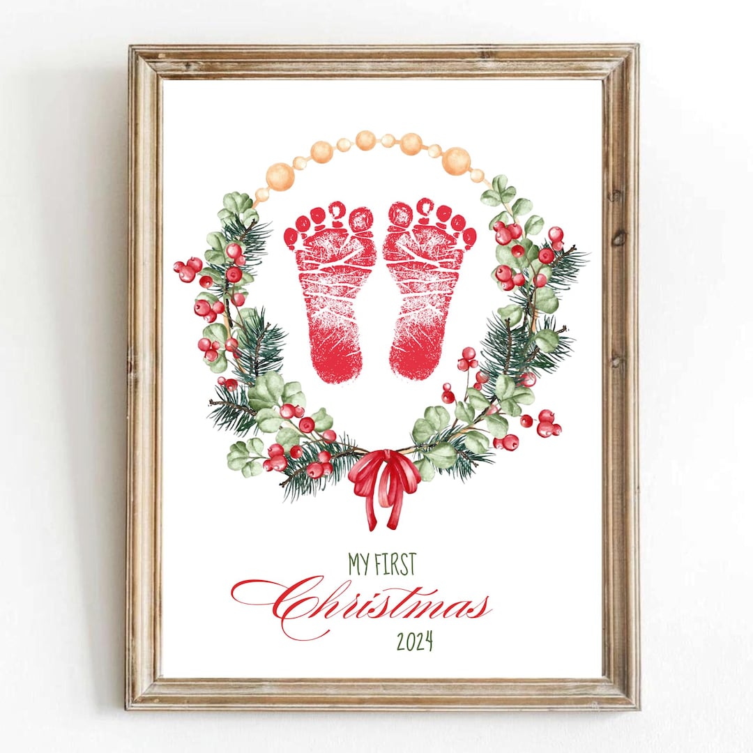 My First Christmas Footprint Art, Baby First Christmas Handprint Craft ...