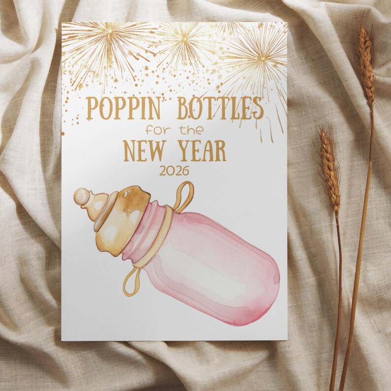 Printable Poppin the Bottle Happy New Year 2025 Art, New Years Day ...