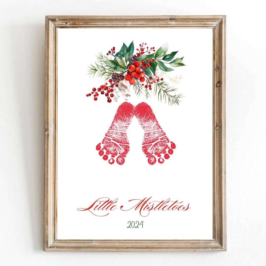 Printable Mistletoes Footprint Art, Christmas Gift Footprints, Baby's ...