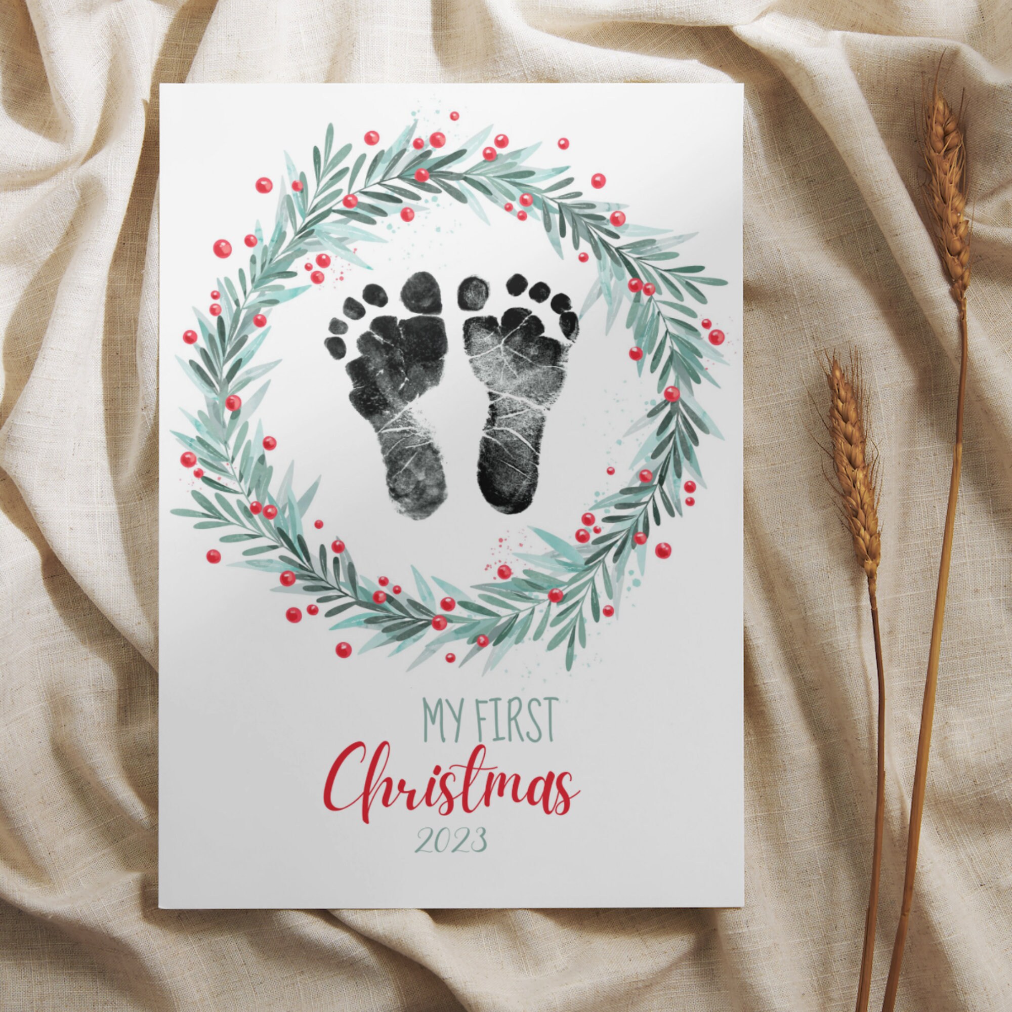 My First Christmas Footprint Art, Baby First Christmas Handprint Craft ...