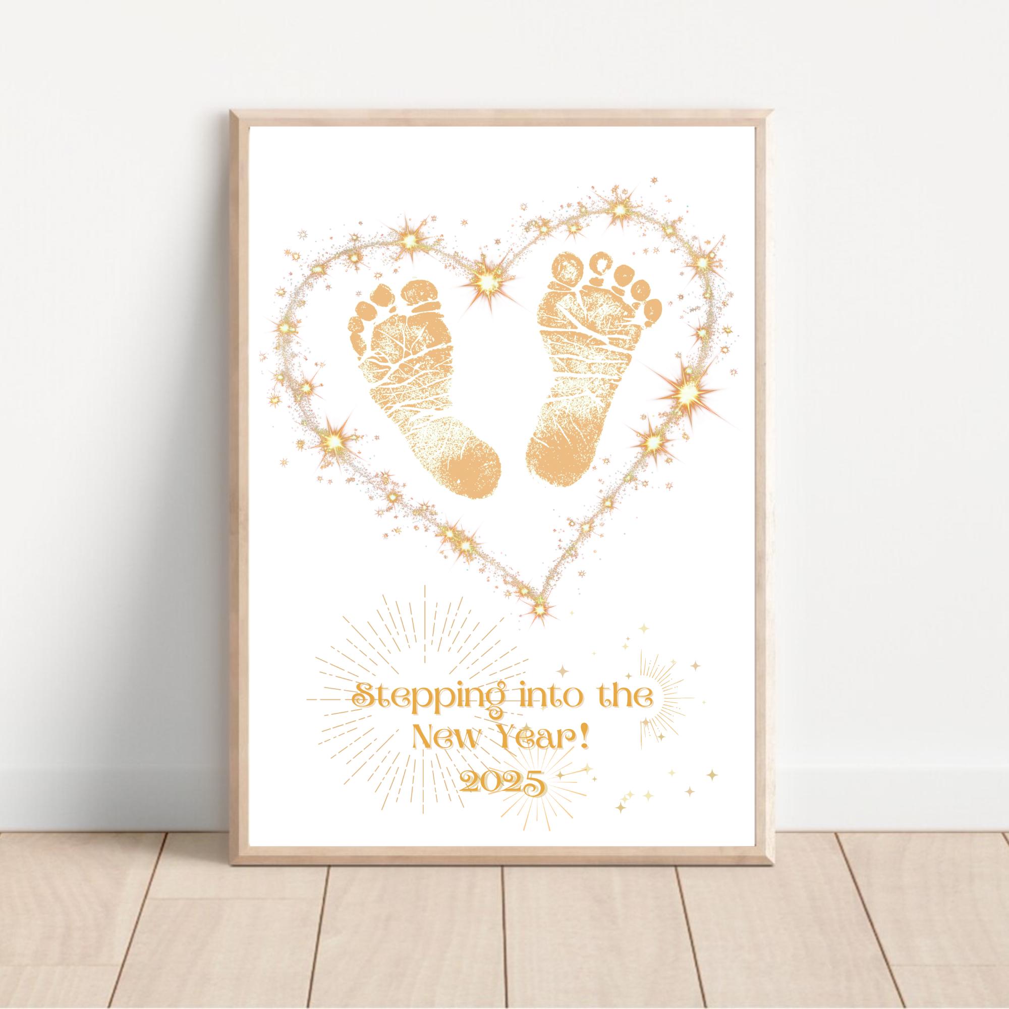 Printable Happy New Year 2025 Art, New Years Day Activity, Footprint ...