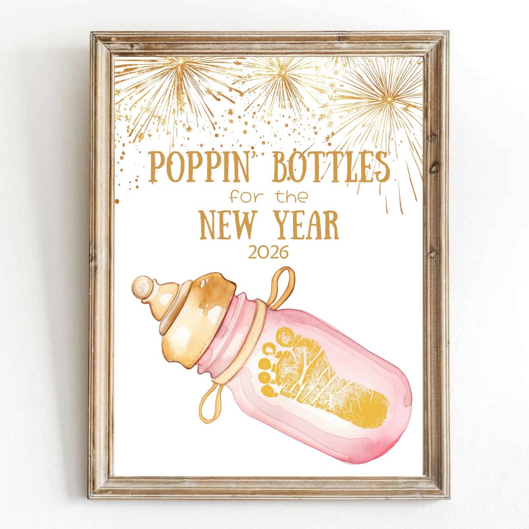 Printable Poppin the Bottle Happy New Year 2025 Art, New Years Day ...