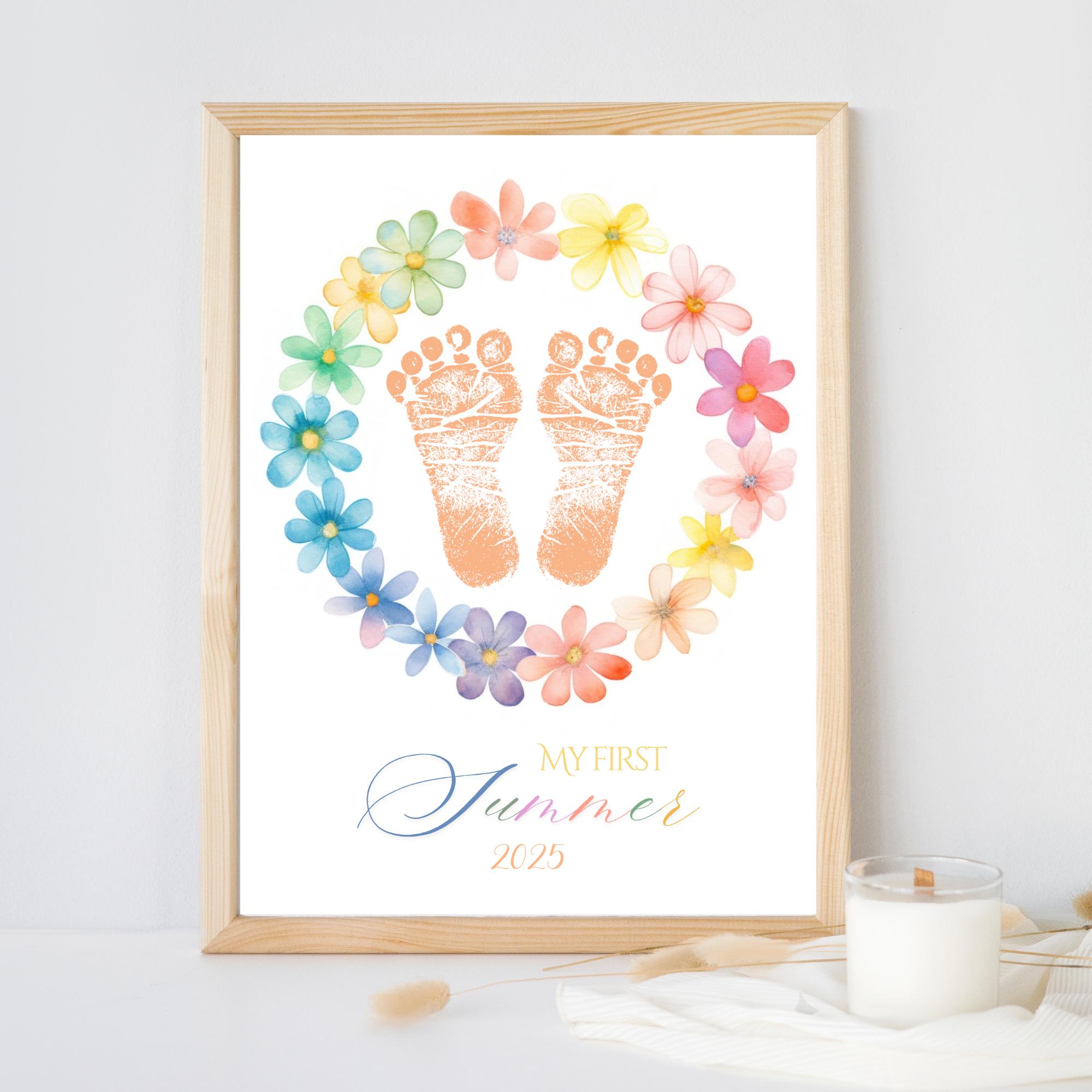 Floral My First Summer Baby Footprint Art: Newborn Keepsake (digital ...