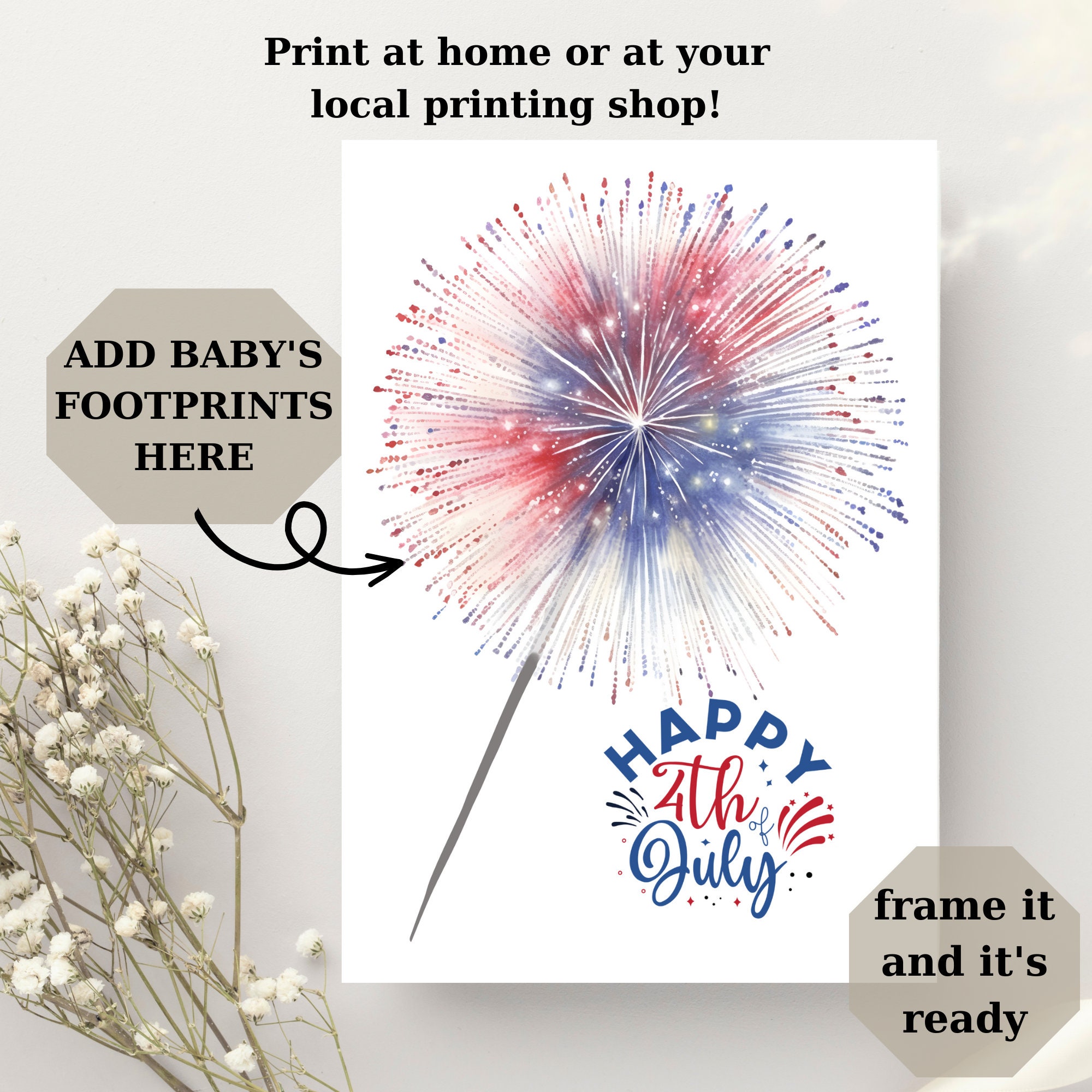 Happy 4th of July Handprint Fireworks Printable for Baby or Toddler ...