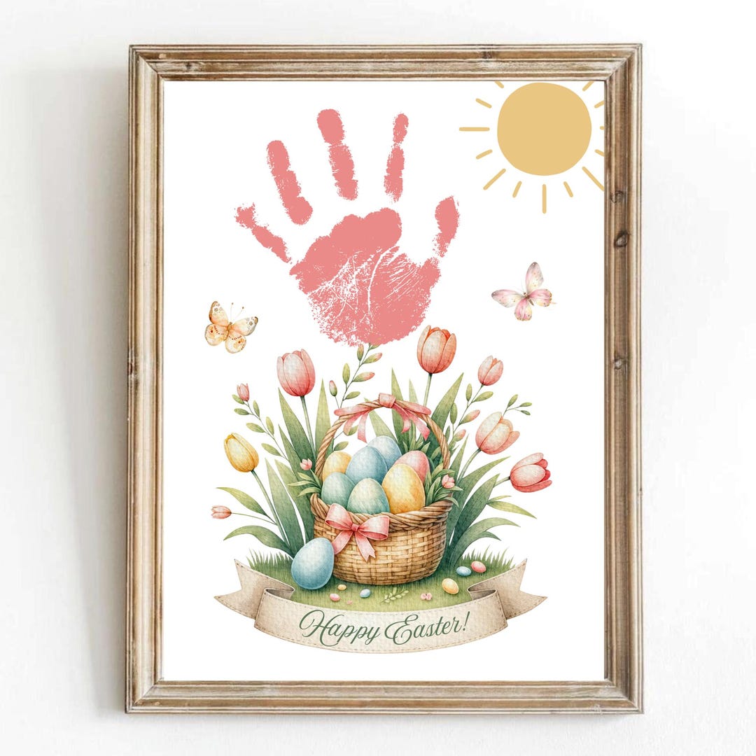Printable Easter Handprint Art Footprint Spring Bouquet Easter Eggs ...