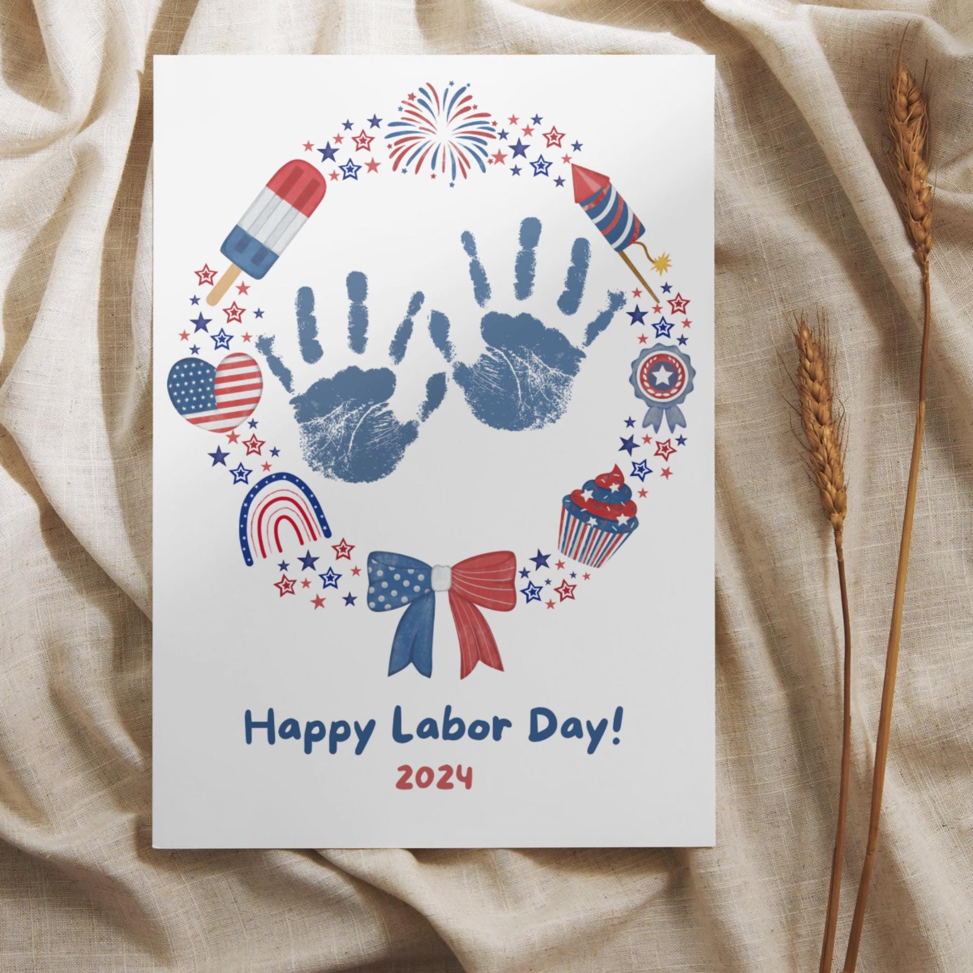 Printable Labor Day Handprint, Labor Day 2024, Handprint Art, Patriotic ...