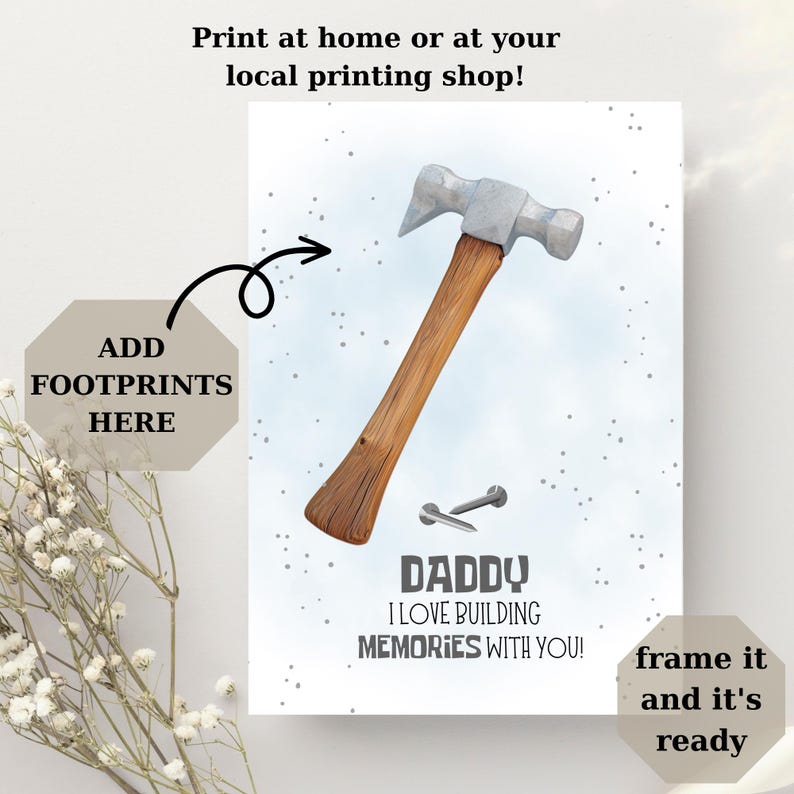 Printable Dad Hammer Nail Footprint Handprint Card, Father's Fathers ...