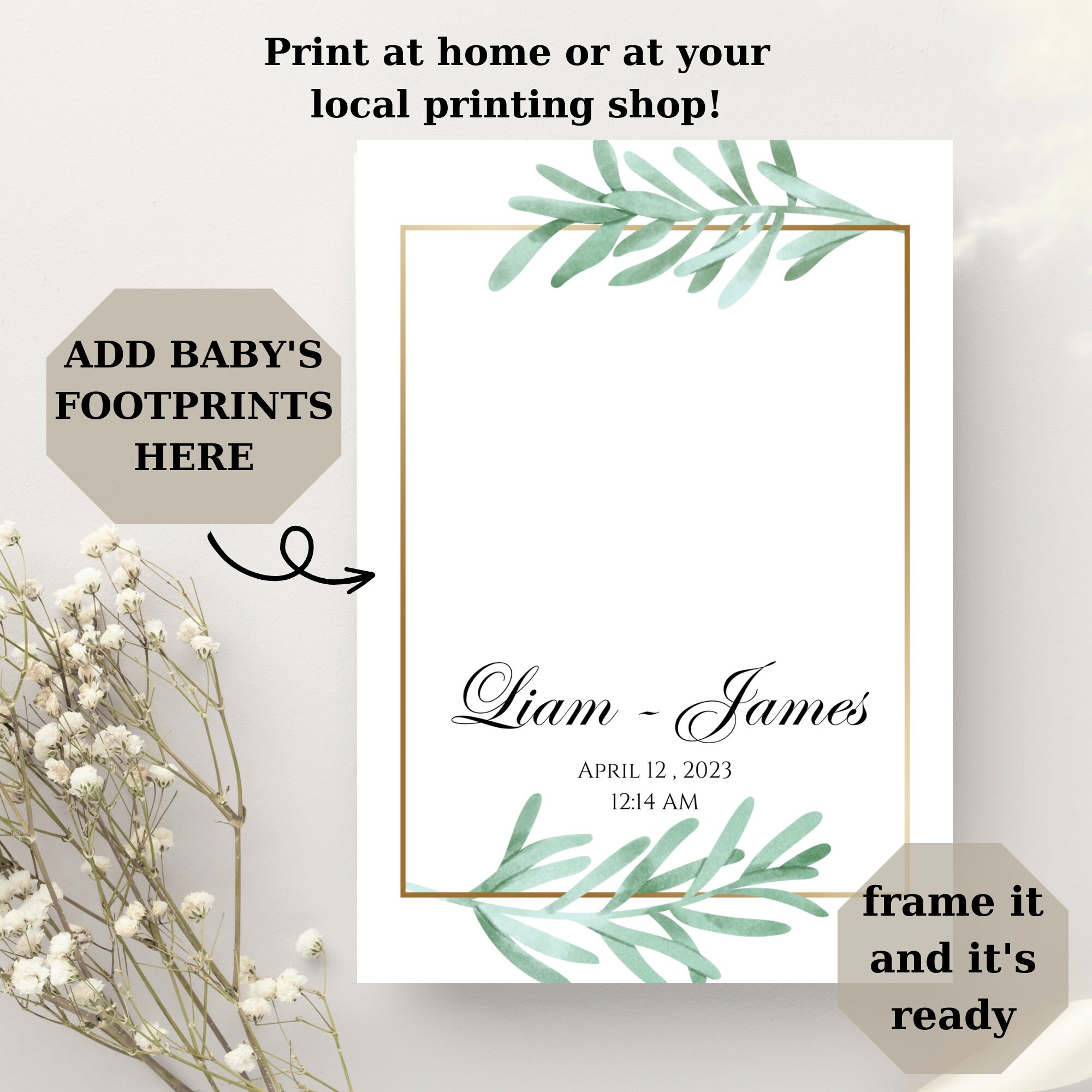 Baby Footprint Kit Gold Frame Newborn Footprint Frame Baby Name Reveal ...