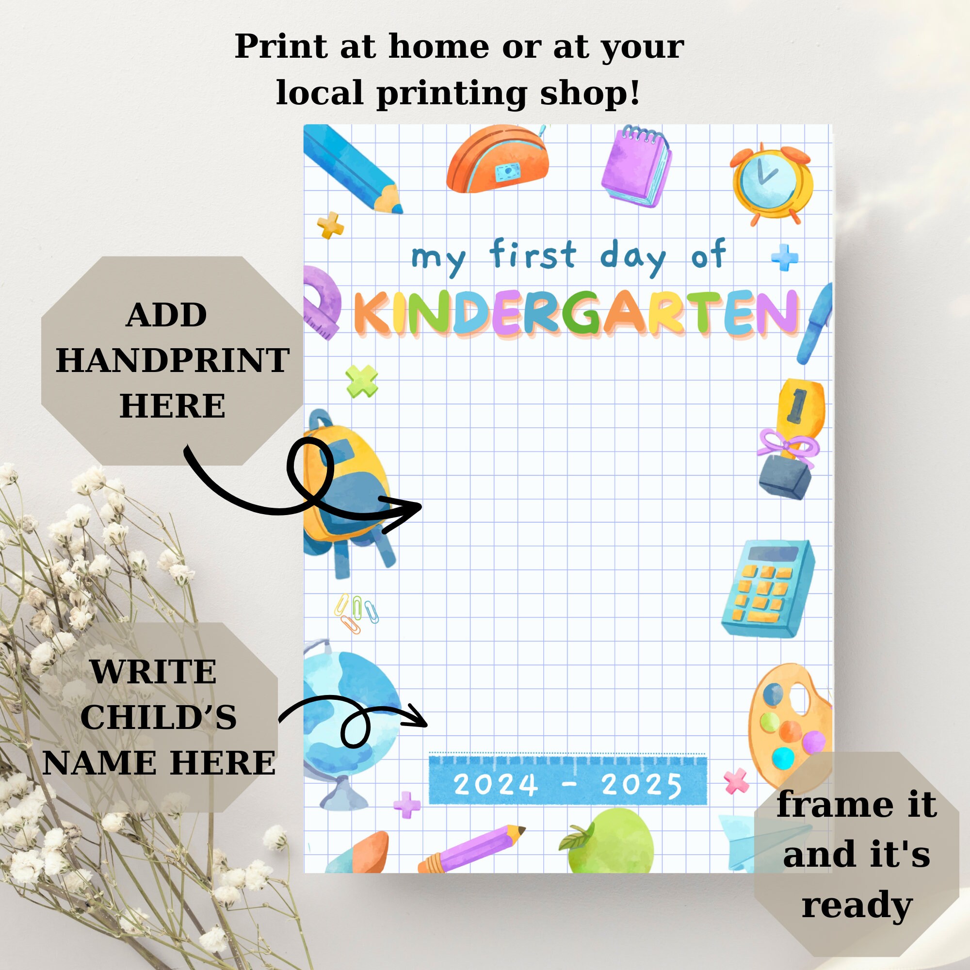 Printable First Day of School Handprint, Back to School, Memorable ...