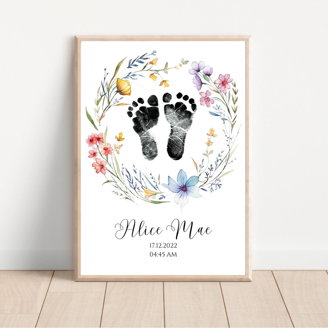 Custom Wildflowers Print Floral Nursery Footprint Art Boho Baby Girl ...