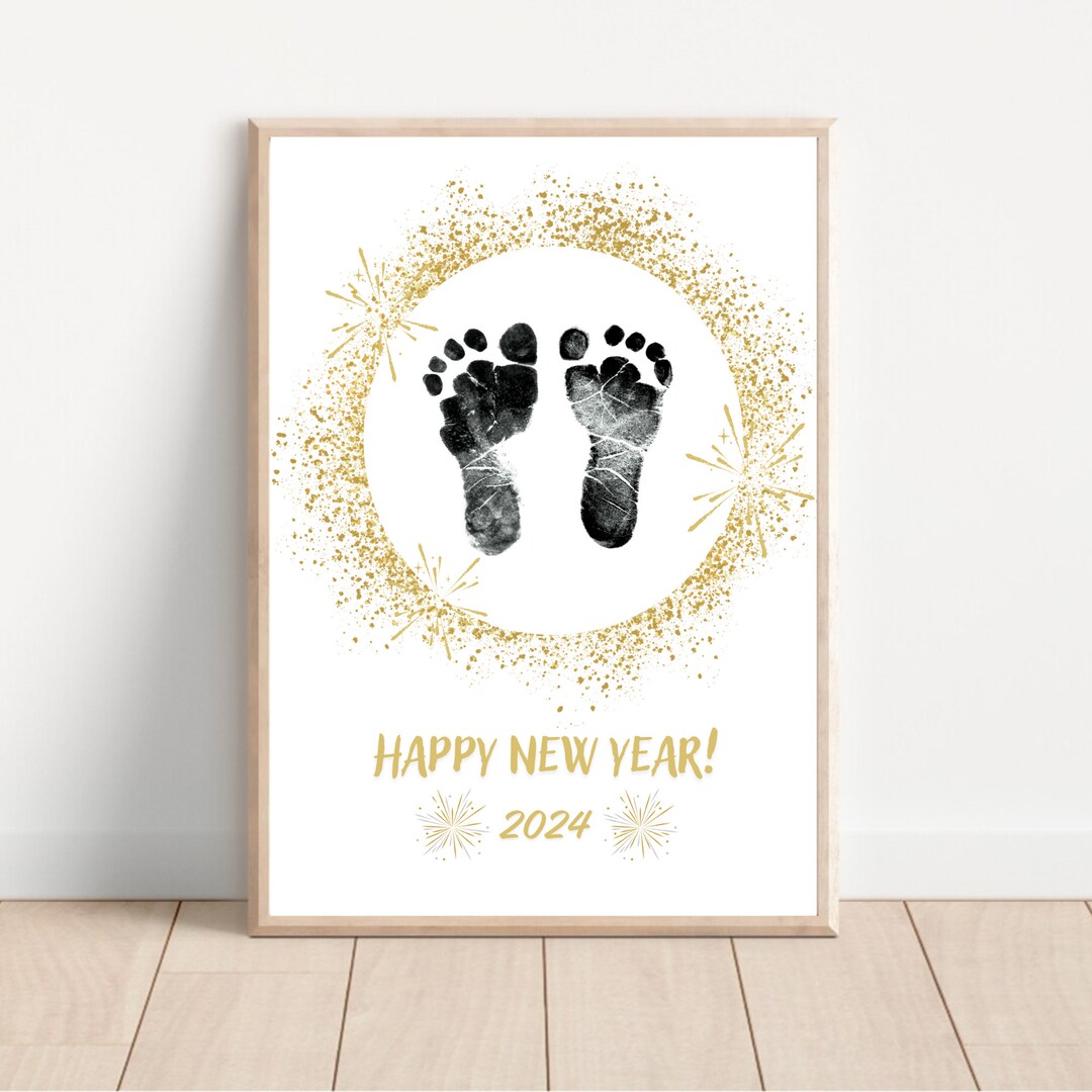 Happy New Year 2024 Handprint Christmas Craft Footprint Holidays Art ...