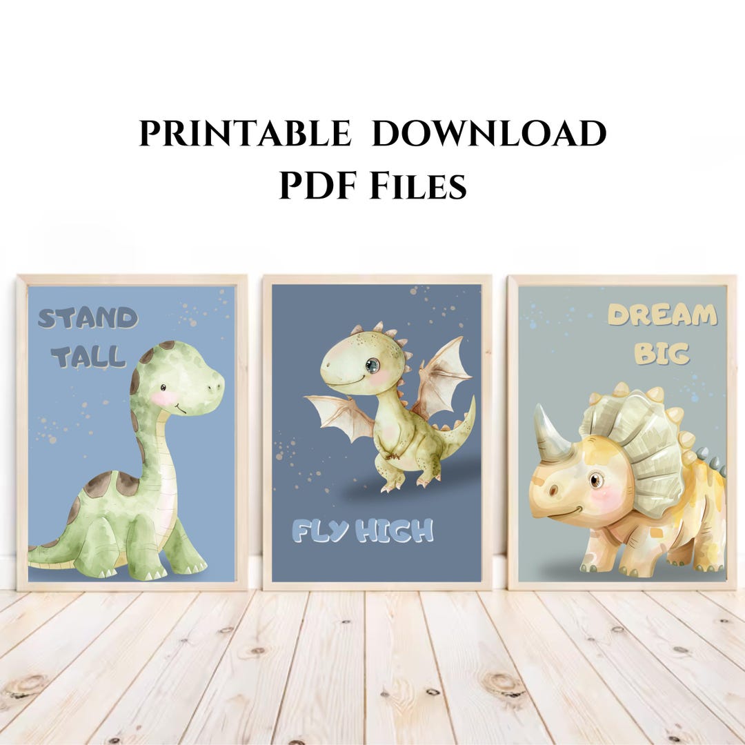 Printable Dinosaur Wall Decor Set of 3 for Boys Room - Dino Nursery ...