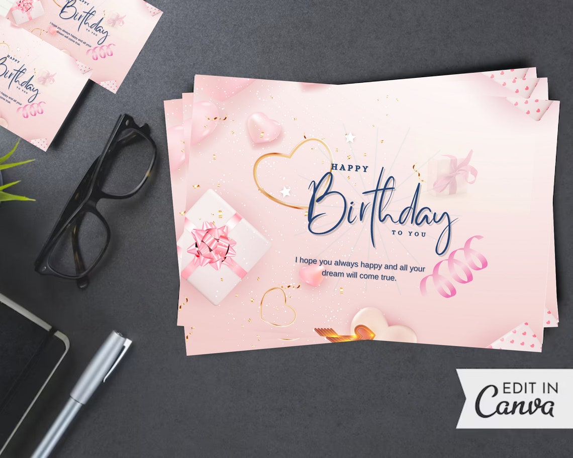 Happy Birthday Greeting Card, Editable Birthday Card, Downloadable ...