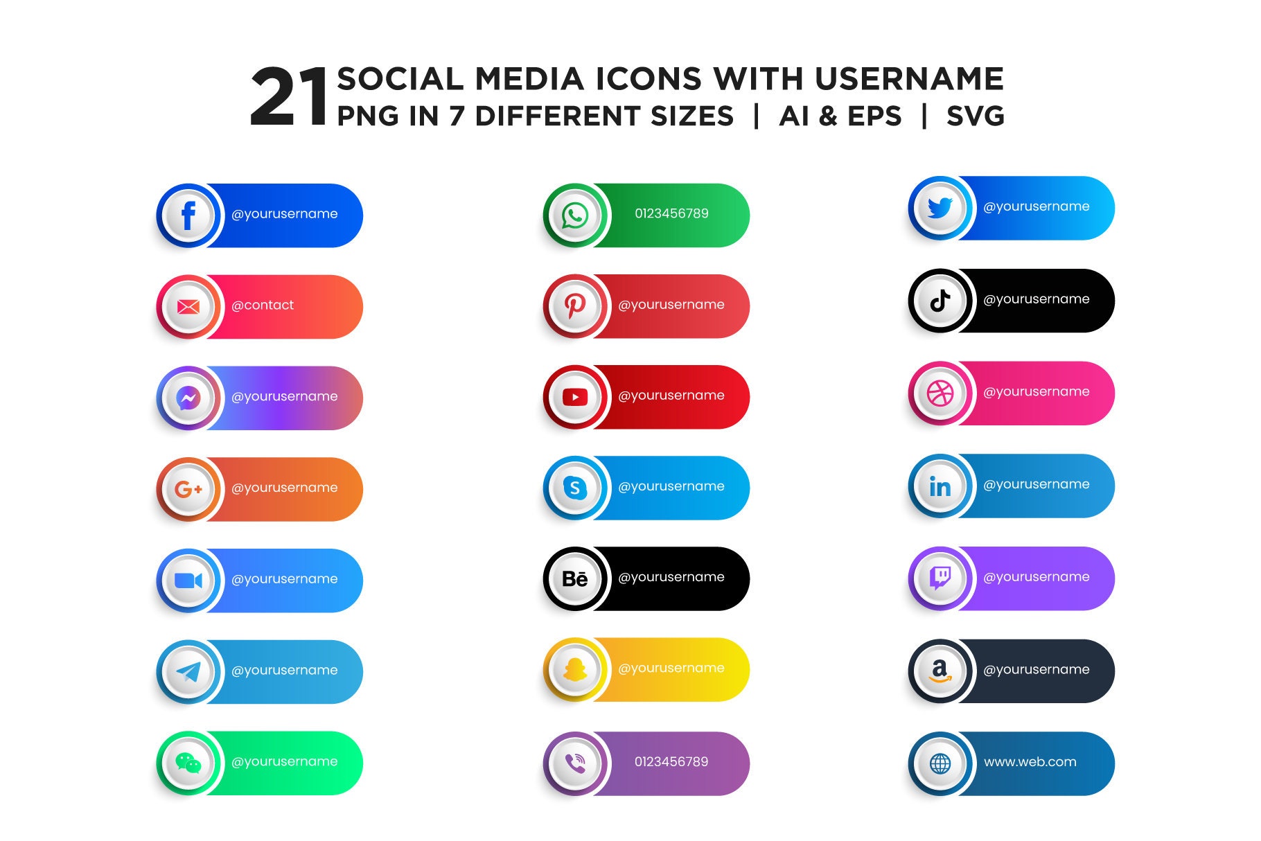 Social Media Icons Set With Username /handles | Custom Tag Handle ...