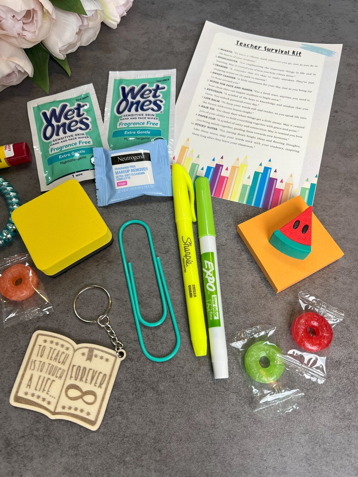 Teacher Survival Kit: School Supply Gift Set With Wooden Keychain - Etsy