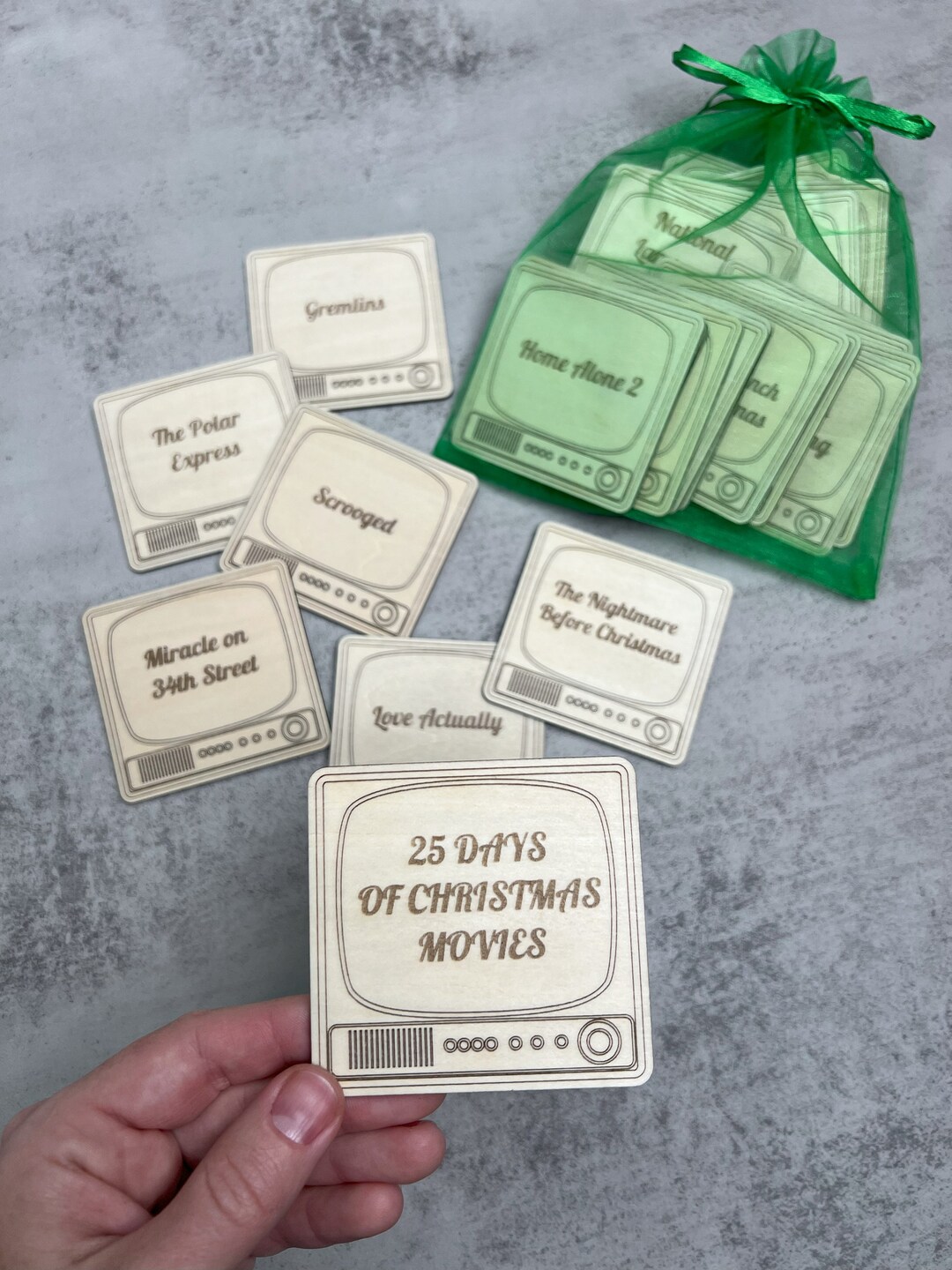 25 Days of Christmas Movie Tokens | Vintage TV Shape | Handmade Tokens ...