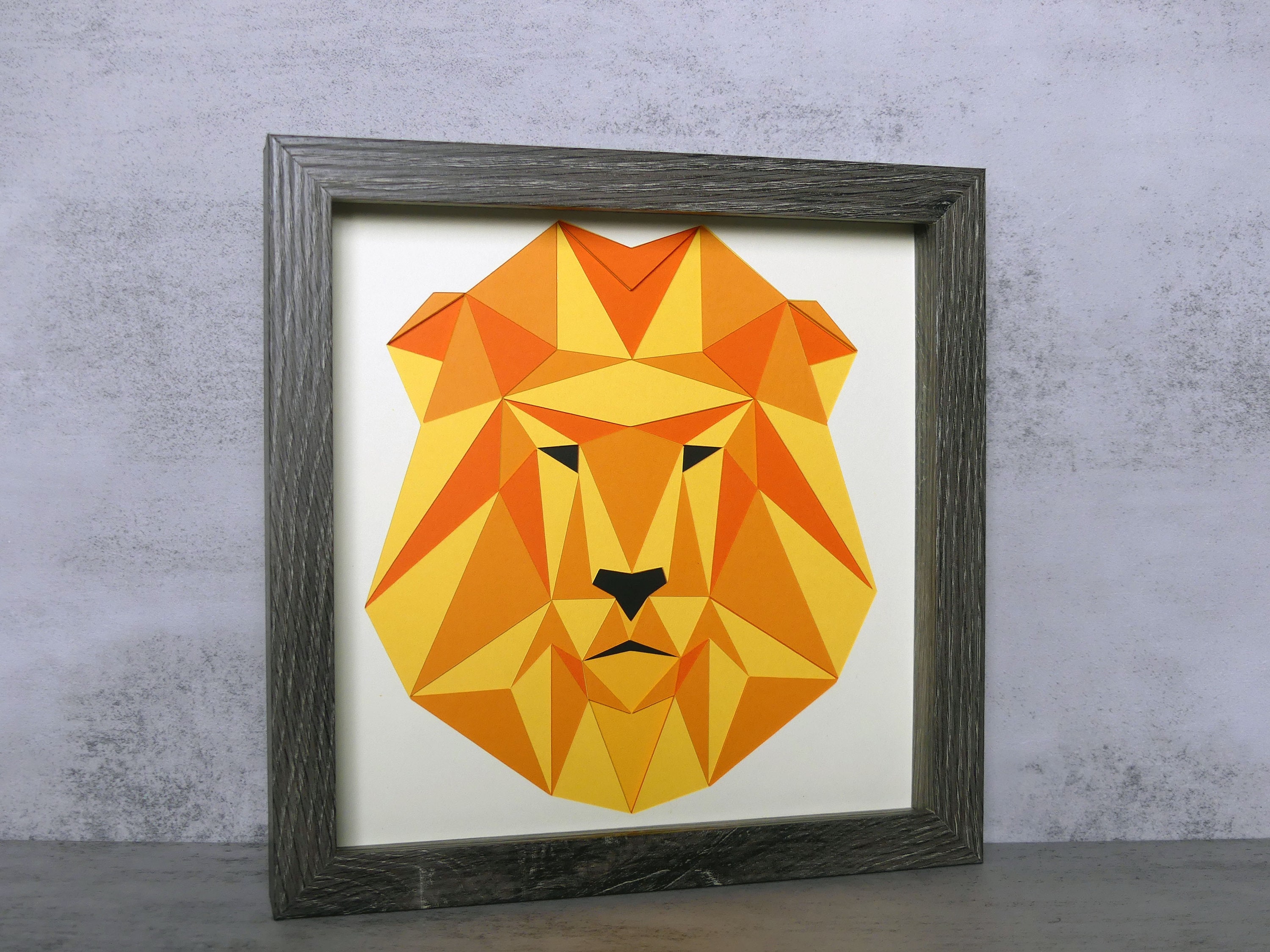 Stunning Lion 3D Shadow Box 8.8x8.8 Custom Design, Grey Frame, Unique ...