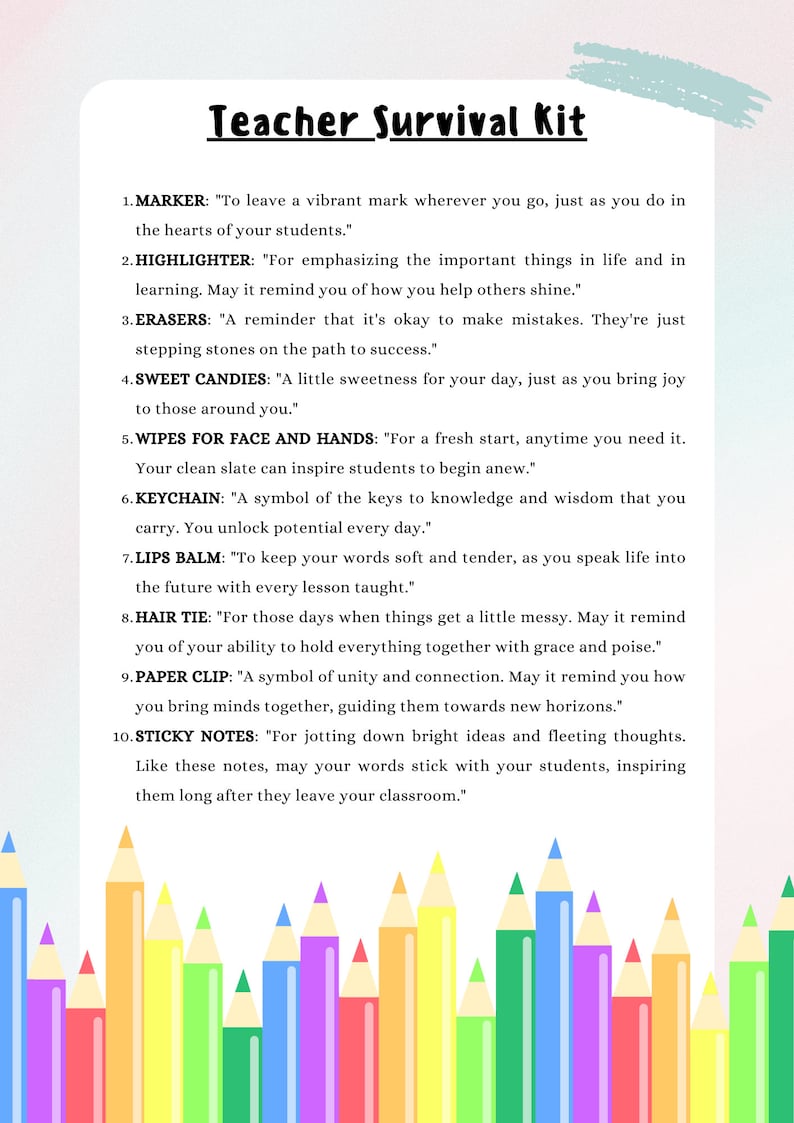 Teacher Survival Kit: School Supply Gift Set With Wooden Keychain - Etsy