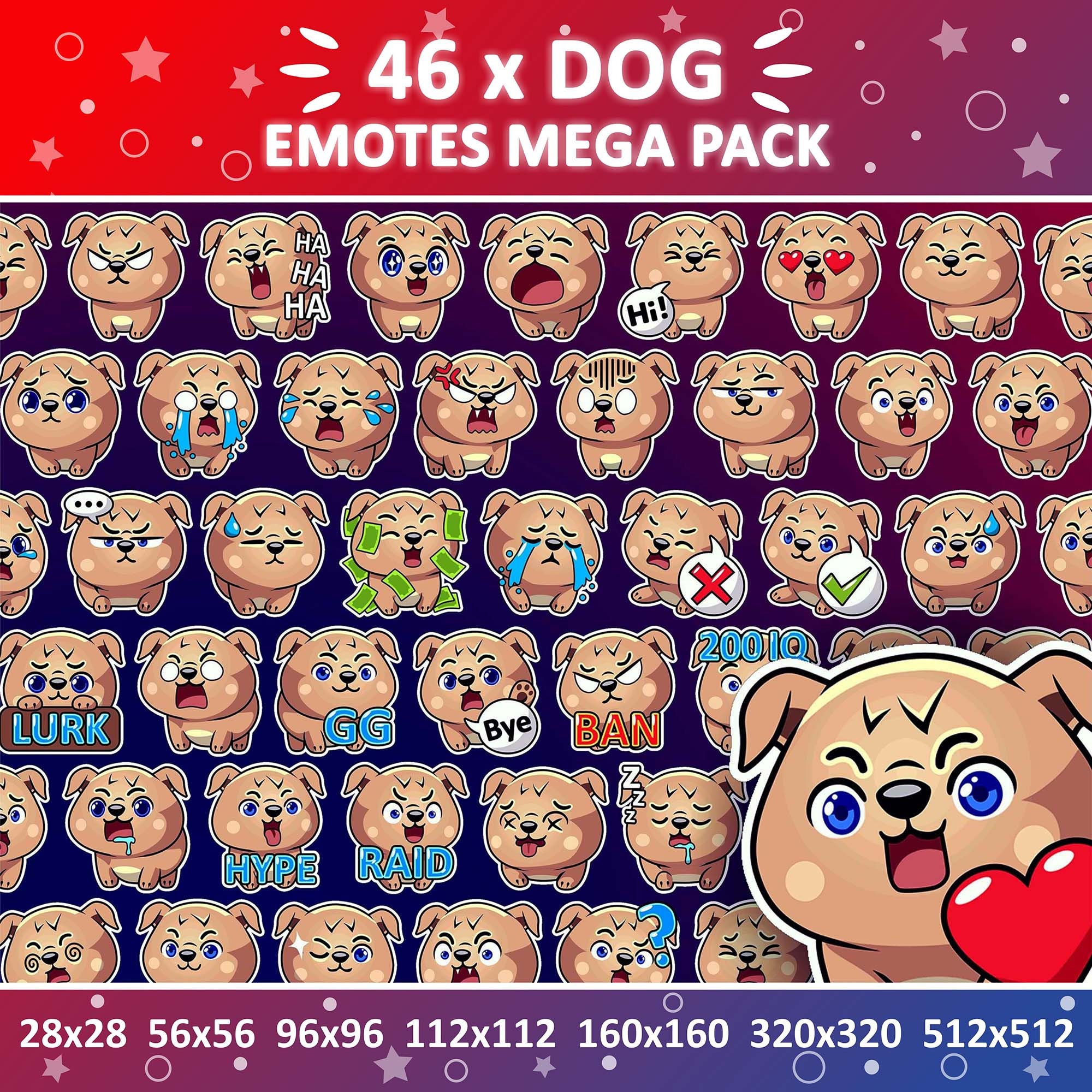 Dog Emotes X 46 for Twitch & Discord Emote and Whatsapp Emote | Cute ...