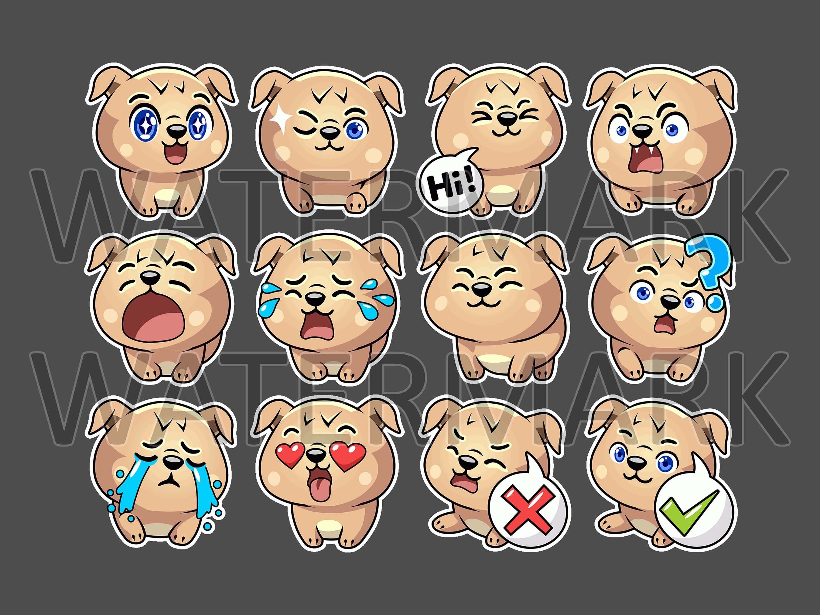 Dog Emotes X 46 for Twitch & Discord Emote and Whatsapp Emote Cute ...