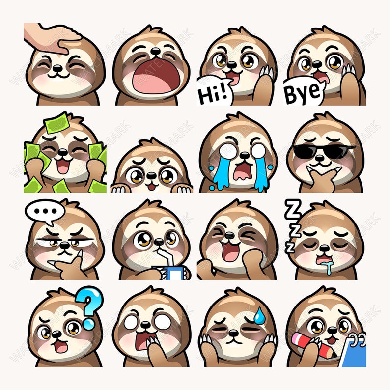 Sloth Emotes X 46 for Twitch & Discord Emote | Sloth Twitch Emote Pack ...