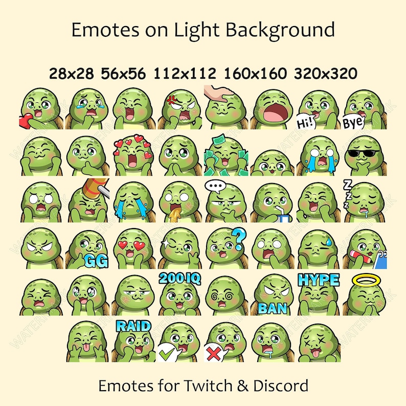 Turtle Emotes: Twitch & Discord Emote Bundle (46 Emotes) (digital ...